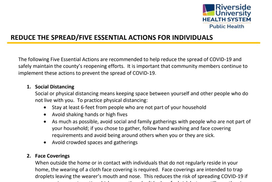 COVID-19 Update: Reduce The Spread/Five Essential Actions For ...