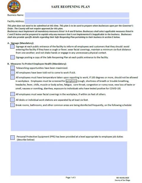 COVID-19 Update: Safe Reopening Plan Template for Businesses by San ...